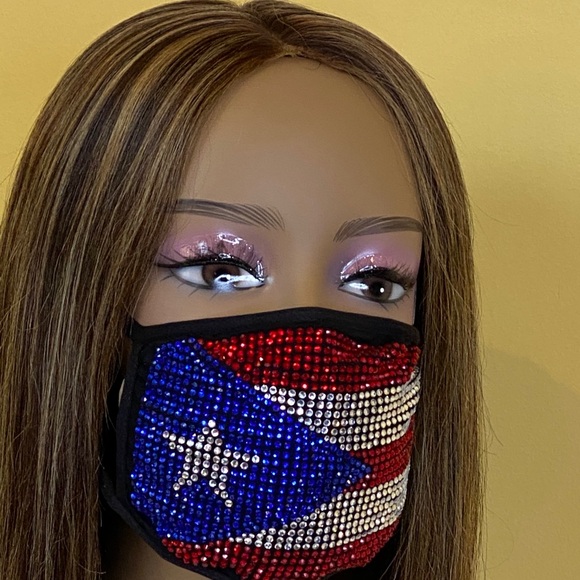 Accessories | Puerto Rico Flag Bling Face Mask With Filter | Poshmark